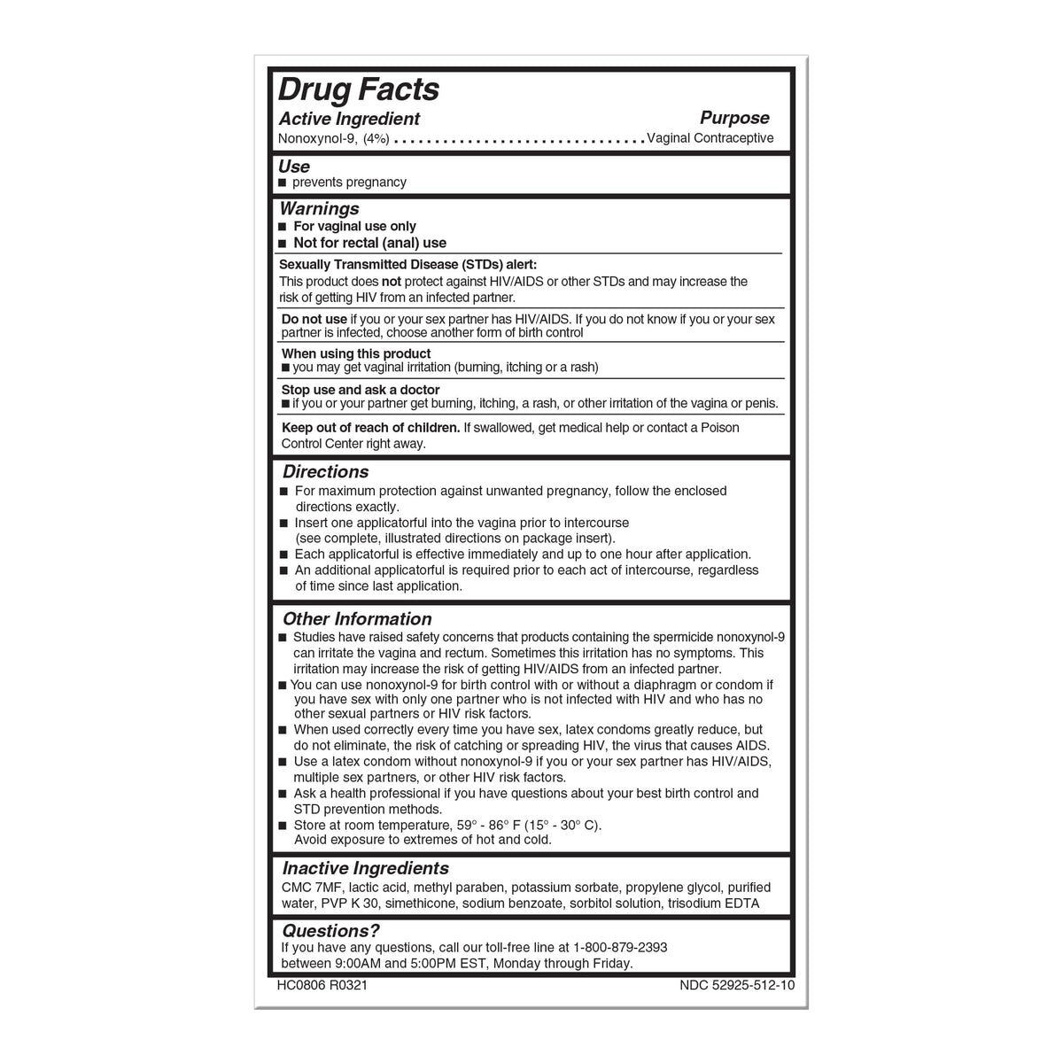 VCF Vaginal Contraceptive Gel, 1 Pack of 10 Pre-Filled Applicators 2.5 ...